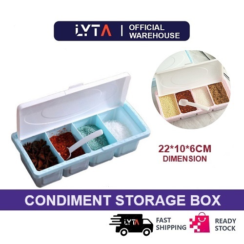 LYTA HOME 4 Grids Seasoning Spices Dispenser Condiment Plastic Storage ...