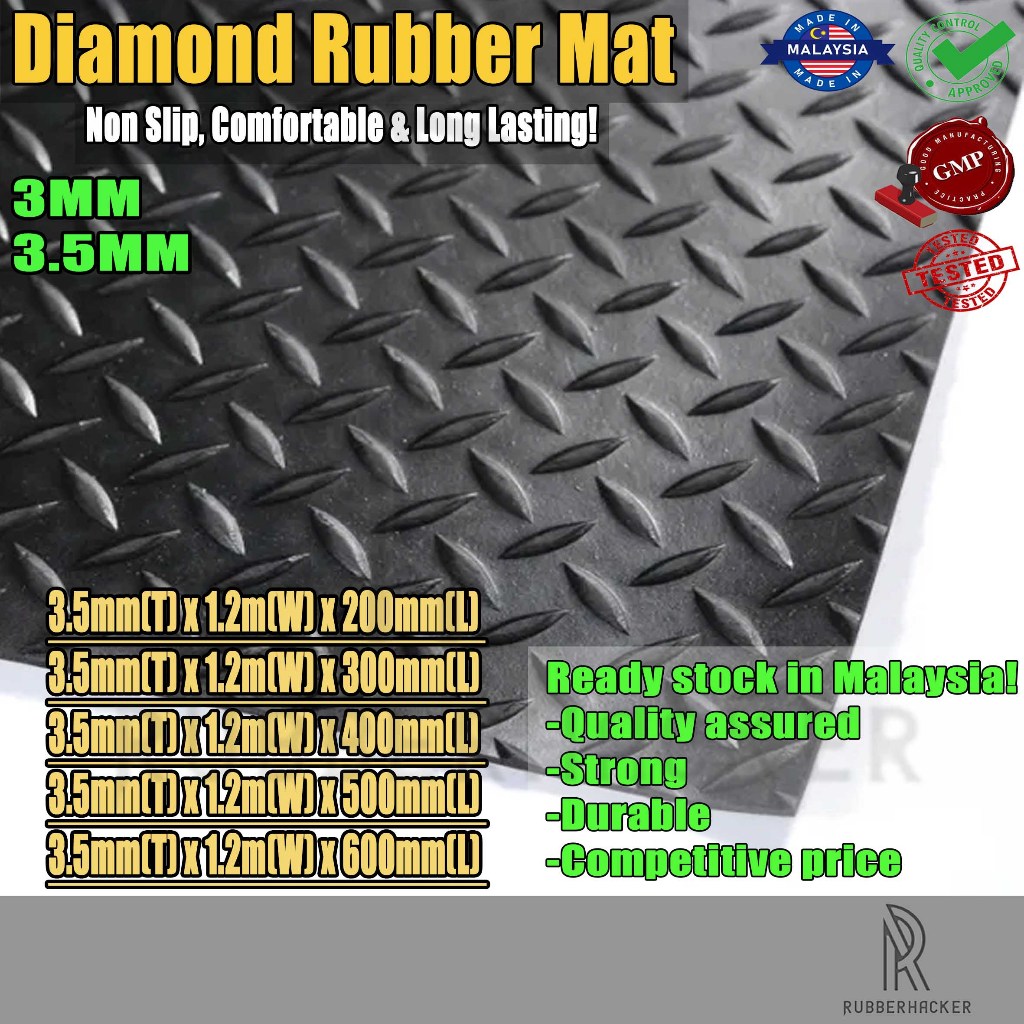 Diamond rubber matting 3.5mm Thick x 1.2m Various Sizes floor mat ...