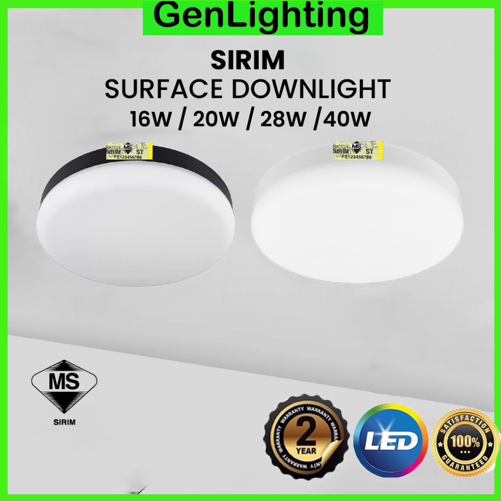 (Sirim) 40W 28W 20W 16W Led Surface Downlight Round Black White Ceiling ...