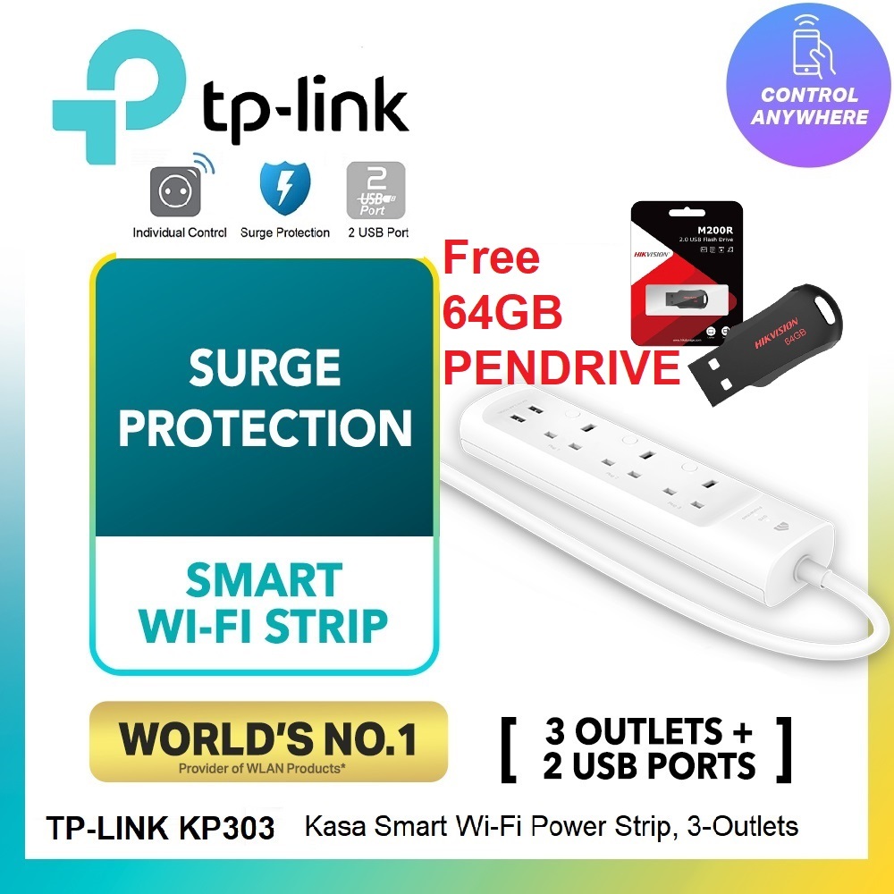 TP-Link KASA KP303 3 Outlets WiFi Smart Strip Power Extension Plug ...