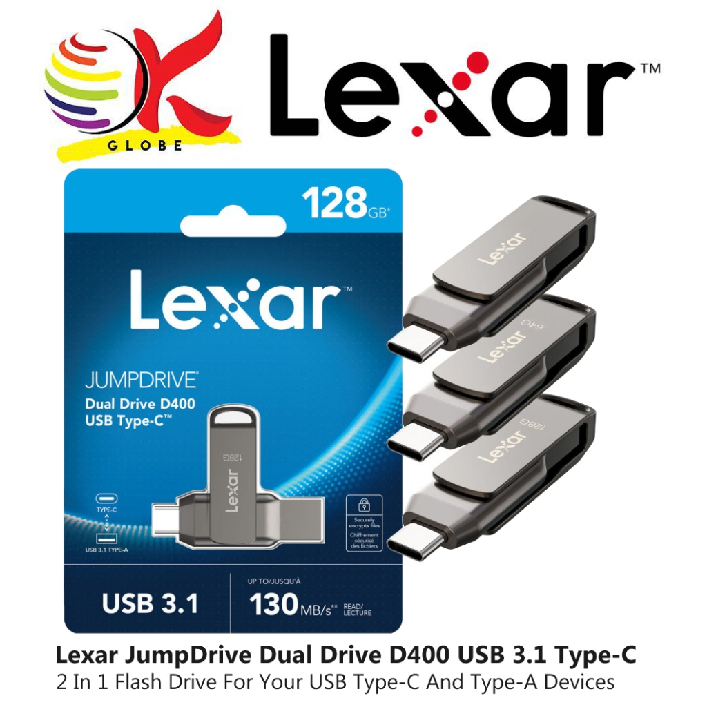 LEXAR JUMPDRIVE DUAL DRIVE D400 USB 3.1 TYPE-C OTG FLASH DRIVE FLASH DRIVE ( 32GB / 64GB /128GB ...