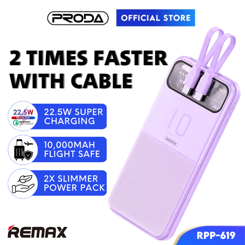 REMAX Purple Powerbank 10000mAh Flight Safe Fast Charging 22.5W Type C ...