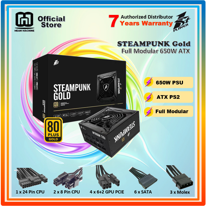 1ST PLAYER Steampunk Gold 650W 80+ 80 Plus Gold Full Modular Gaming PSU ...