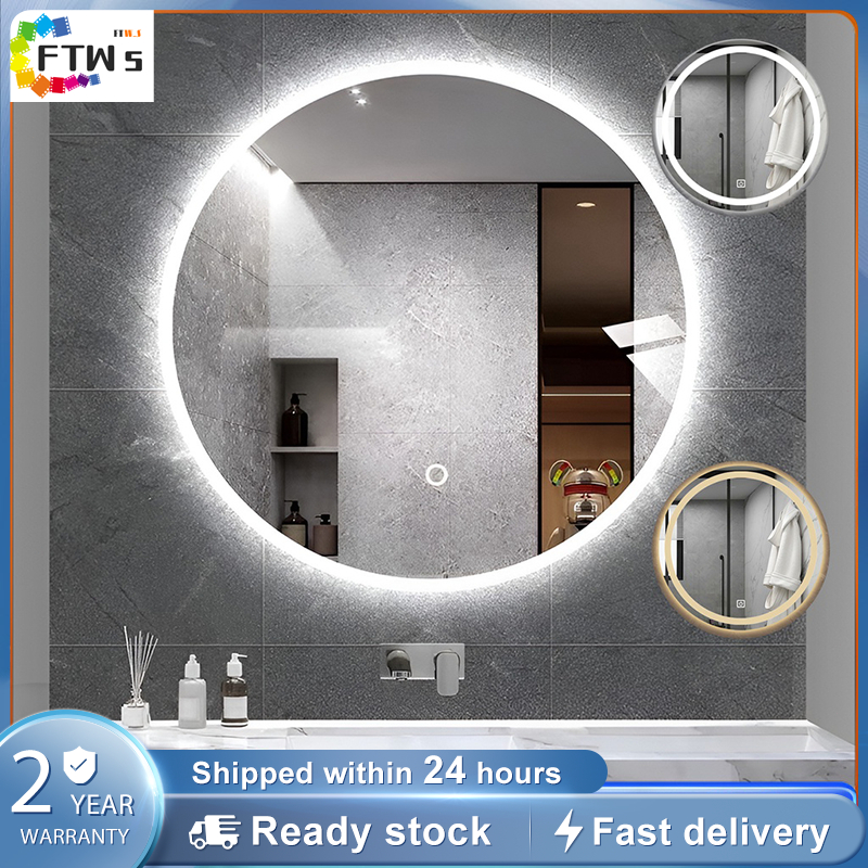 cermin dinding Bathroom mirror With LED lgiht Three-coloured Wall ...
