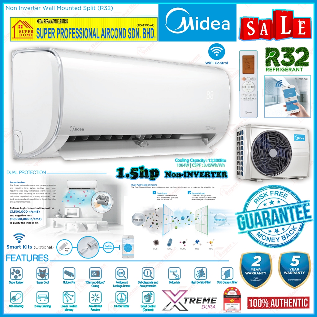 Midea 1.5hp Non-Inverter Air Conditioner MSGD-12CRN8 ((Xtreme Dura)) MSGD Series R32 Non ...