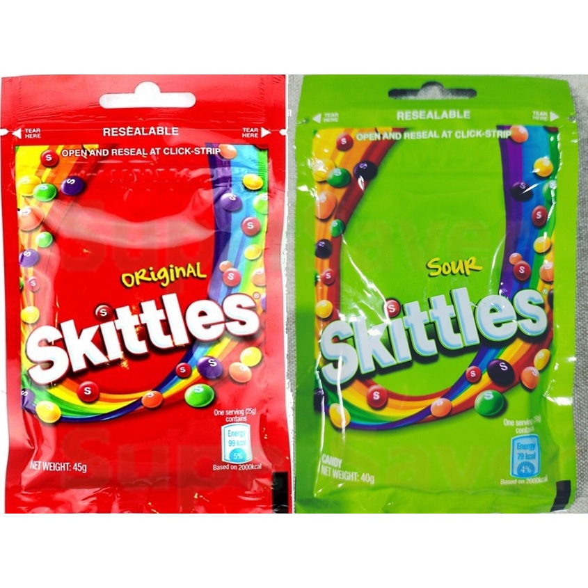 Skittles Original Fruit Flavour Candies 45g/Skittles Sour Fruit Flavour ...