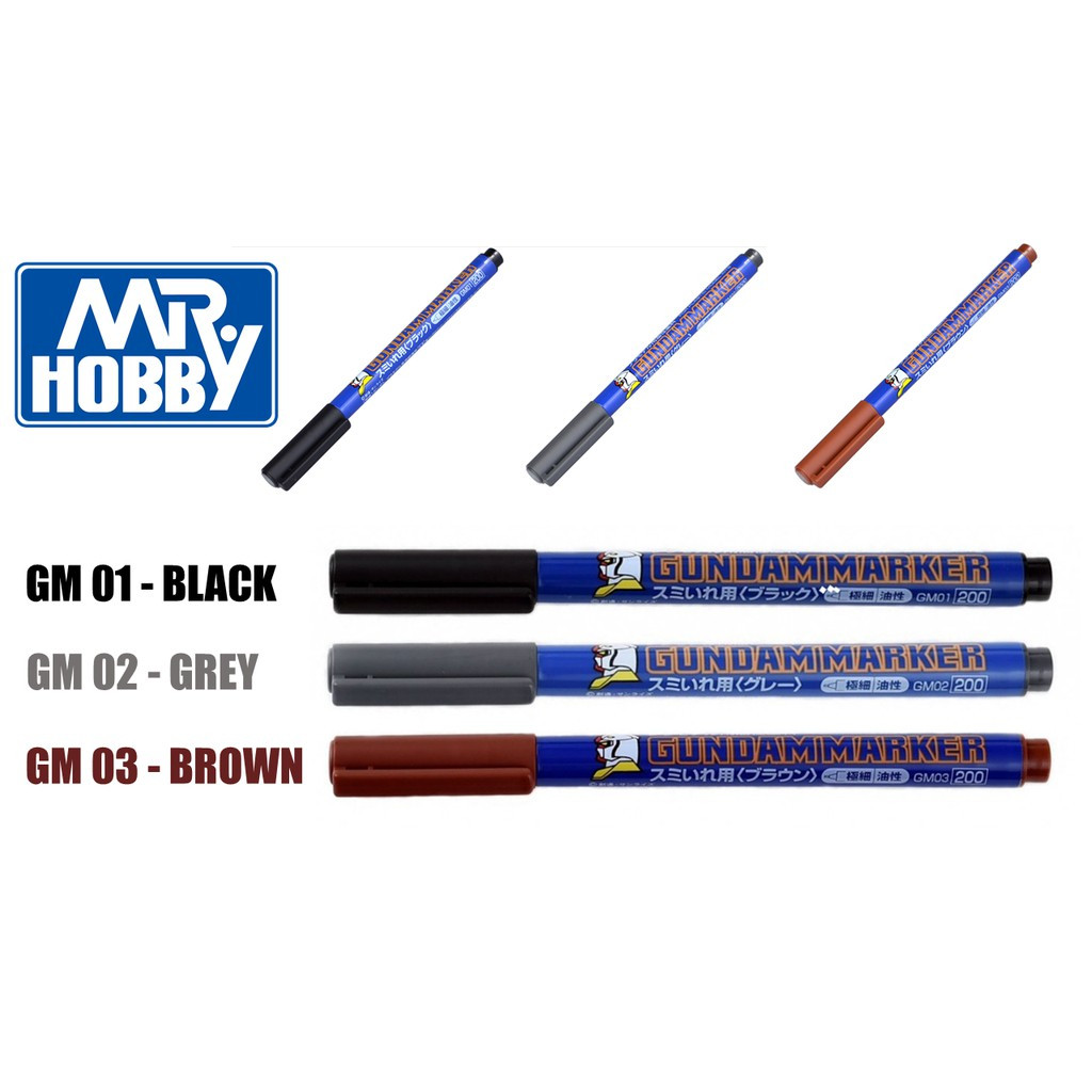 Gundam Marker Pen - Oil Based GM01 BLACK, GM02 GREY, GM03 BROWN ...