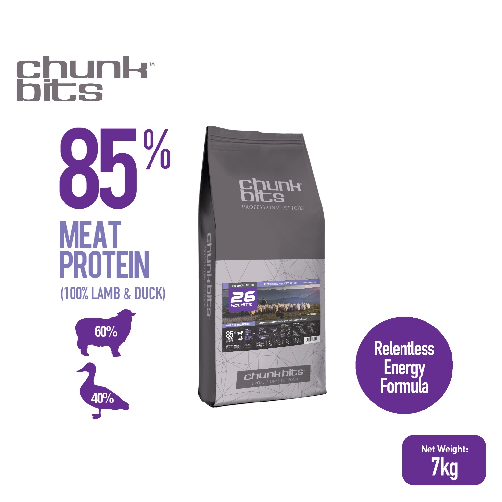 CHUNKBITS Holistic 26 Dog Dry Food - Lamb/Duck/Cranberries (7kg ...