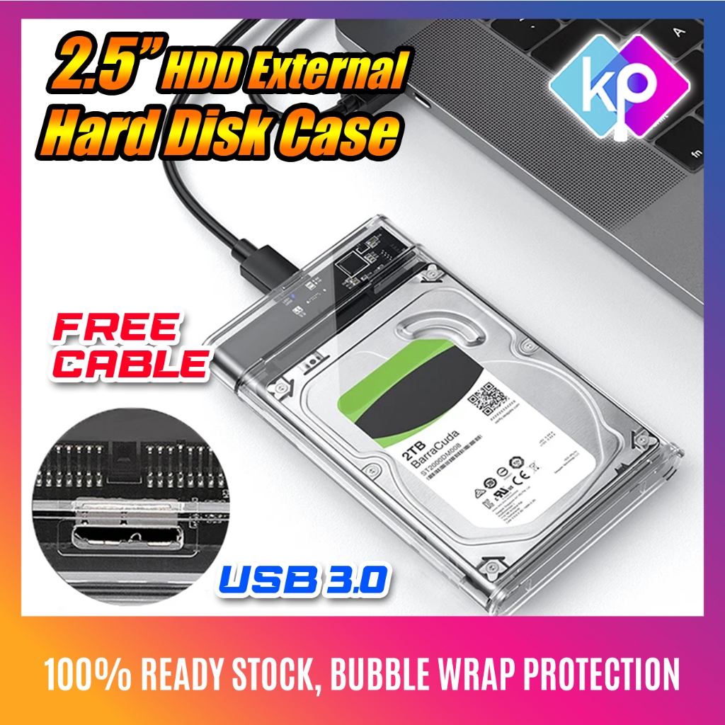 External Hard Disk Case 2.5 inch Free SATA to USB 3.0 Cable Transparent ...
