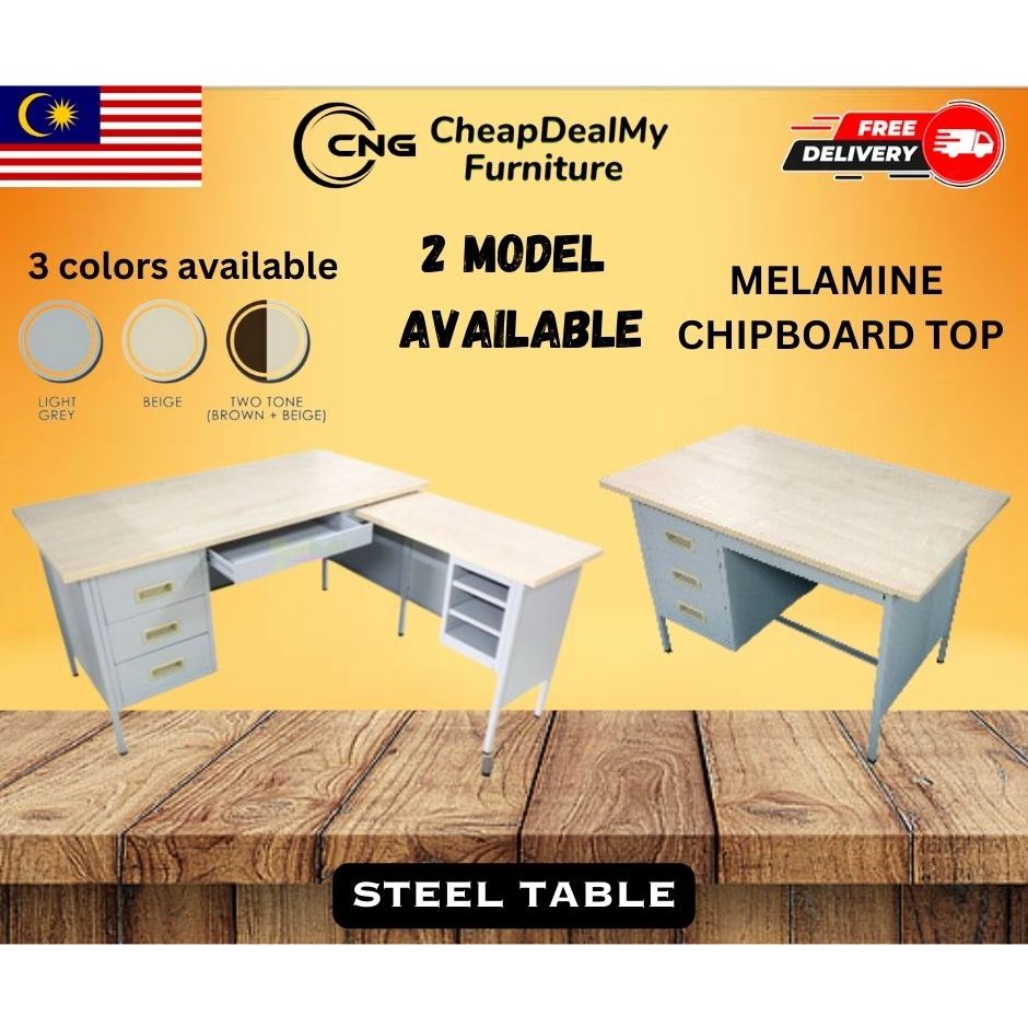 CheapDeal Melamine chipboard table top steel table/ meja besi 2 models ...