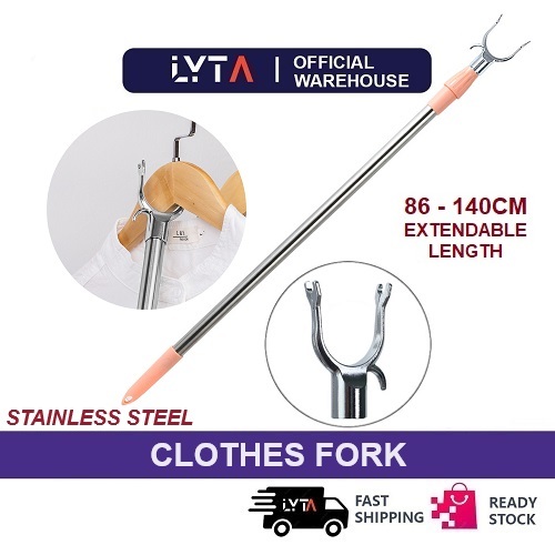 Clothes hanger EXTRA LONG 140CM Telescopic Clothes Fork Stainless Steel ...