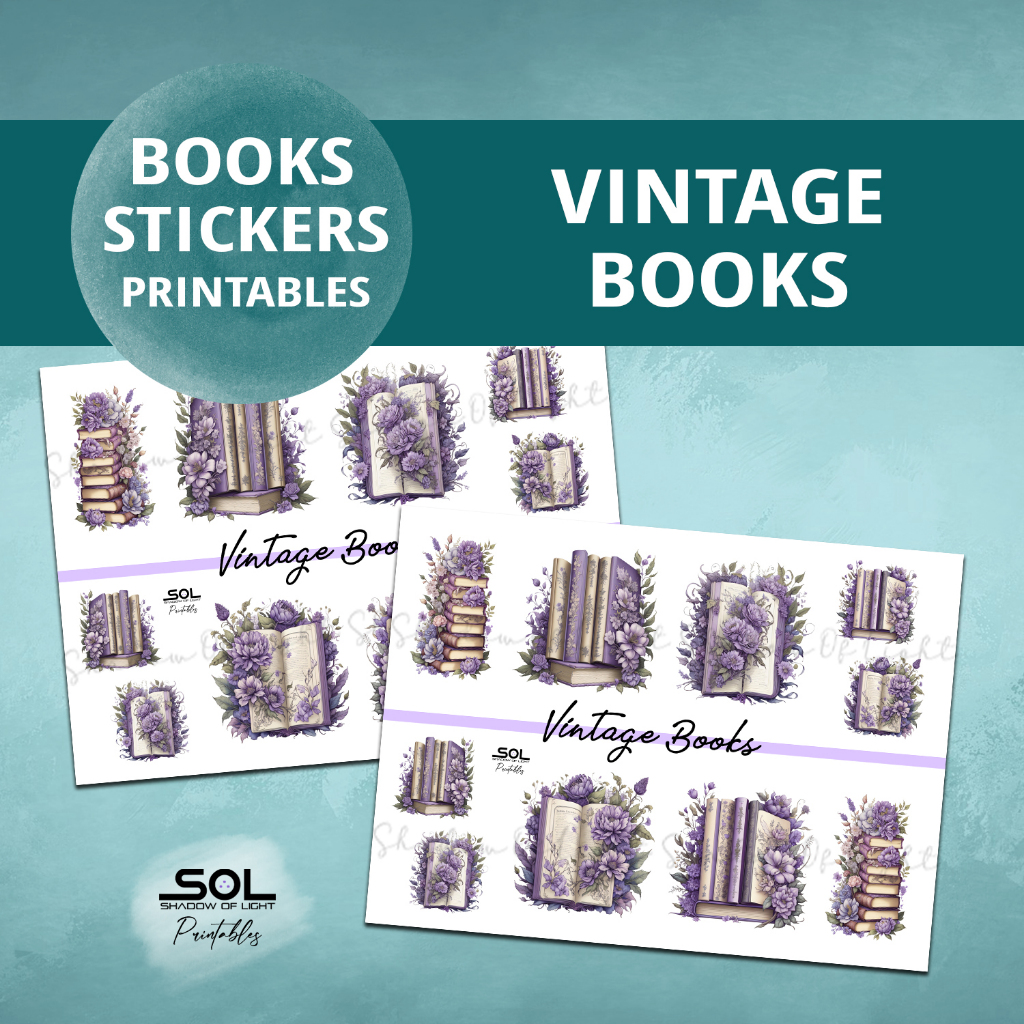 Vintage Books Stickers | Printable Watercolor Washi Stickers | PDF file ...
