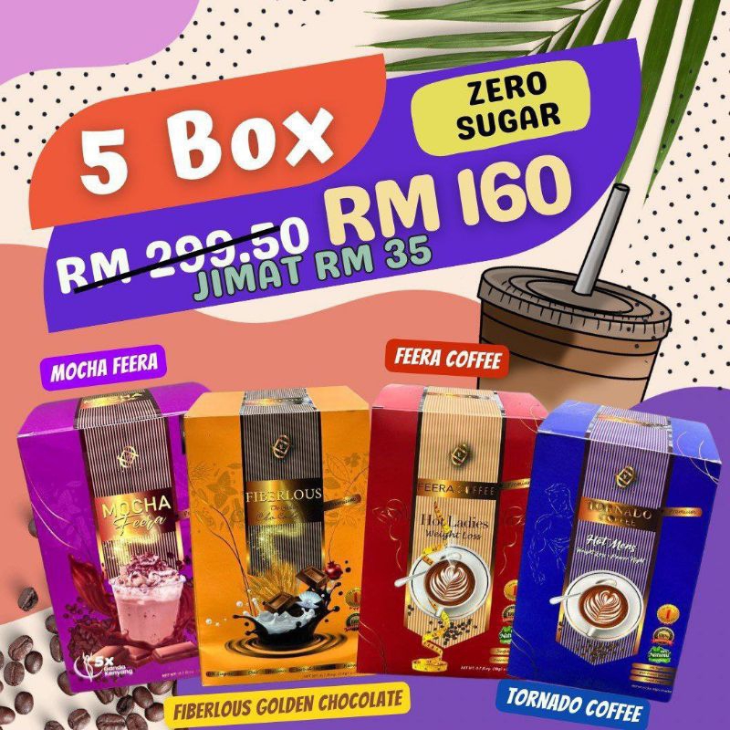 5 BOX TORNADO COFFEE MOCHA FEERA COFFEE FIBERLOUS GOLDEN CHOCOLATE ...