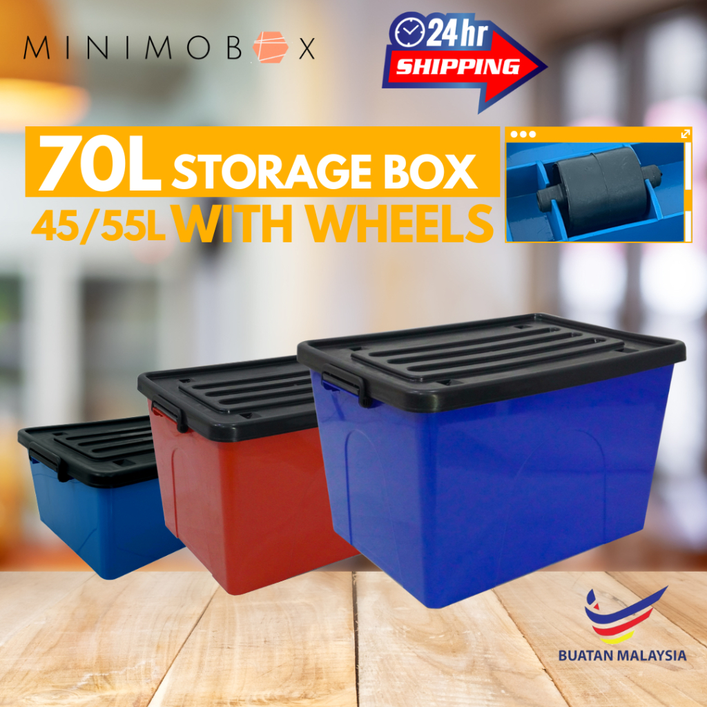 45L 55L 70L Storage Box With Wheel Wheel Bekas Simpanan Dengan Roda Kotak Simpanan Plastik ...