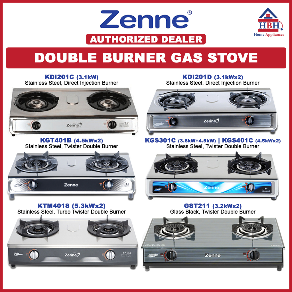 Zenne 2 Burner Double Burner Stainless Steel Glass Top Gas Cooker Stove ...