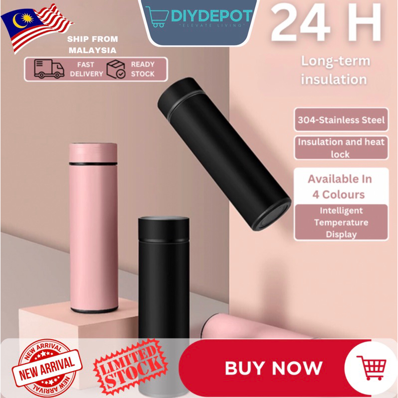 480ml Smart Water Bottle Stainless Steel Thermos Temperature Display Leakproof Vacuum Flasks ...