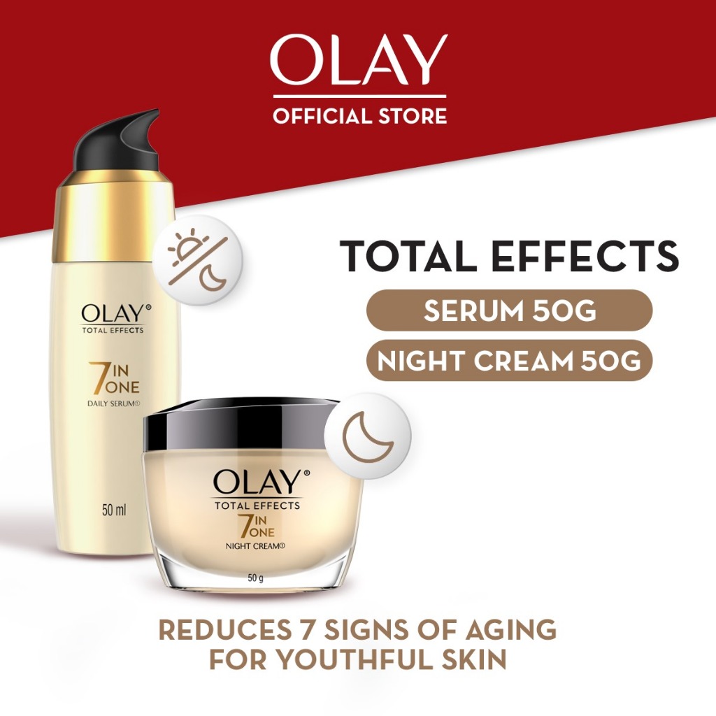 Olay Total Effects 7 In 1 Anti-Ageing Serum (50ml) + Night Cream (50g ...