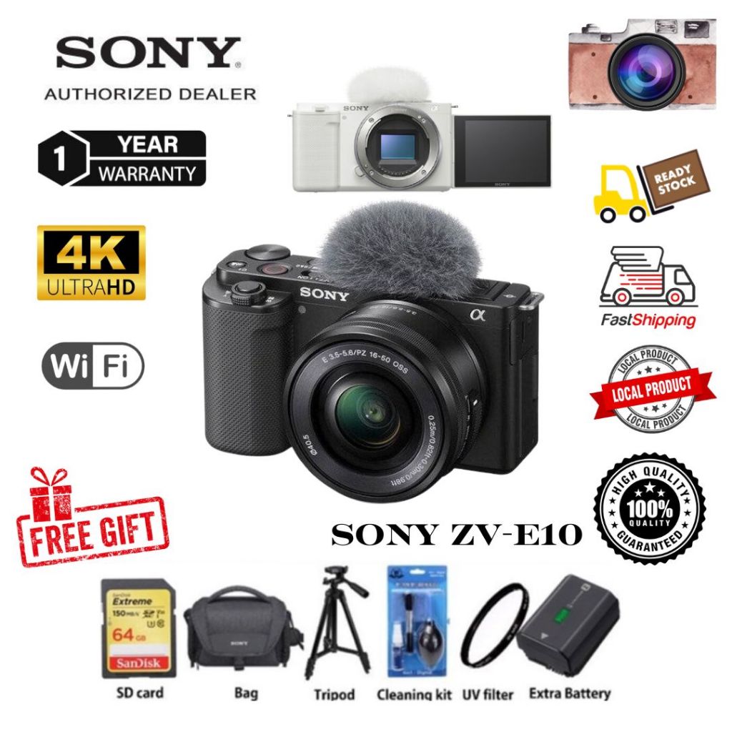 (Sony Malaysia)Sony ZV-E10 ZVE10 Mirrorless Camera with 16-50mm Kit Lens Vlog Camera 4K (1 Year ...