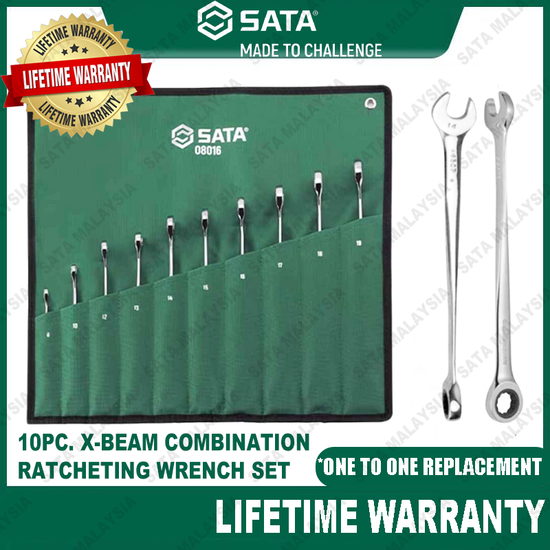 SATA 10Pc. X-Beam Combination Ratcheting Wrench Set Gear Spanner Sepana ...