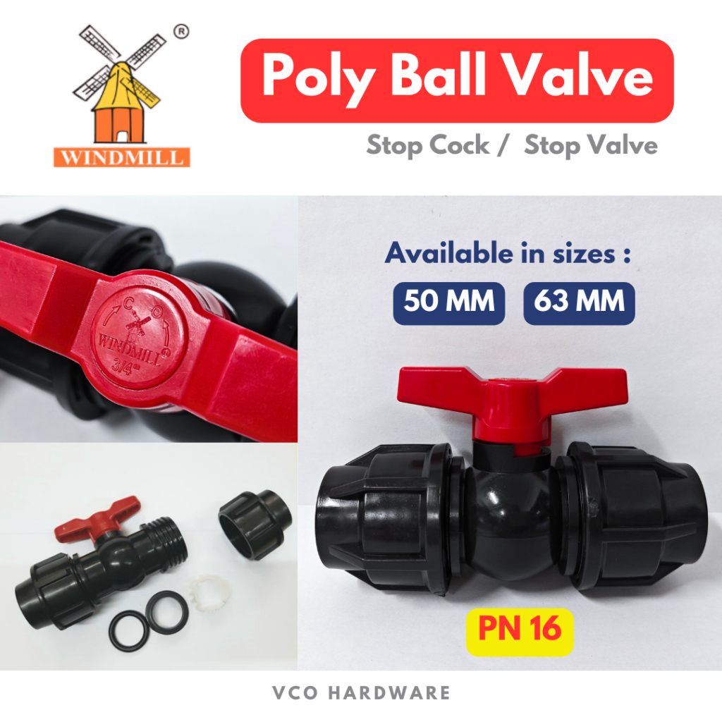 [ 50 MM / 63 MM ] Windmill HDPE Poly Ball Valve / Stop Cock / Stop ...