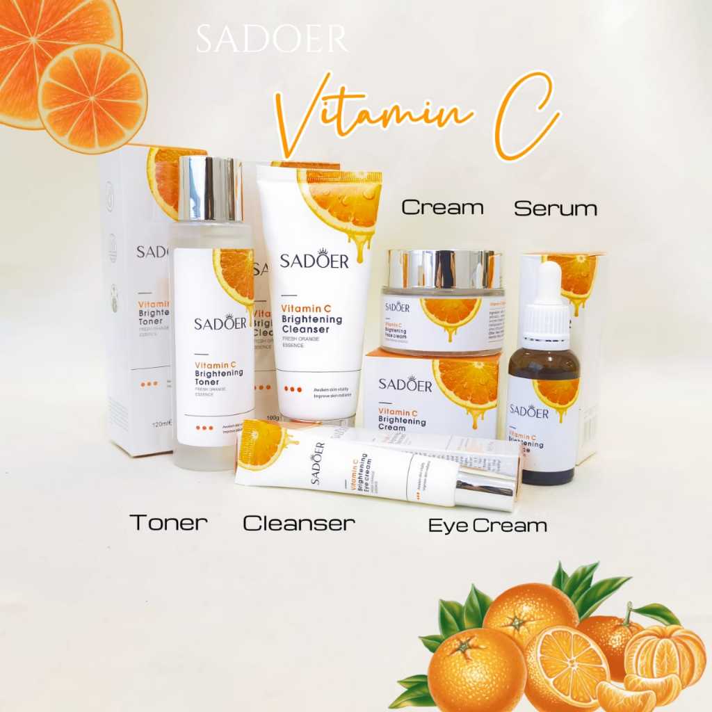 SADOER 5 IN 1 Vitamin C Brightening Skin Care Set Cleanser/Toner/Serum/Face Milk/Eye Cream ...