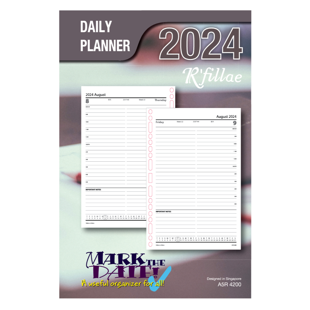 R'fillae 4200 A5/A6 Daily Planner Refill (One Day per Page) (2024 ...