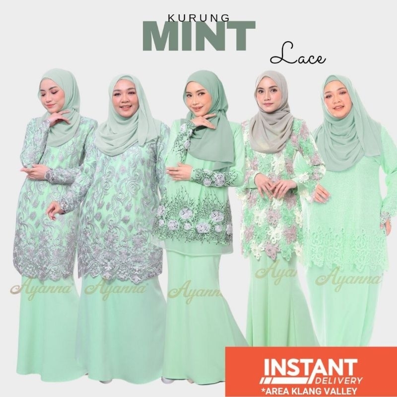 SIZE 36-60 MINT GREEN TEMA RAYA BAJU KURUNG MODEN LACE MUSLIMAH ...
