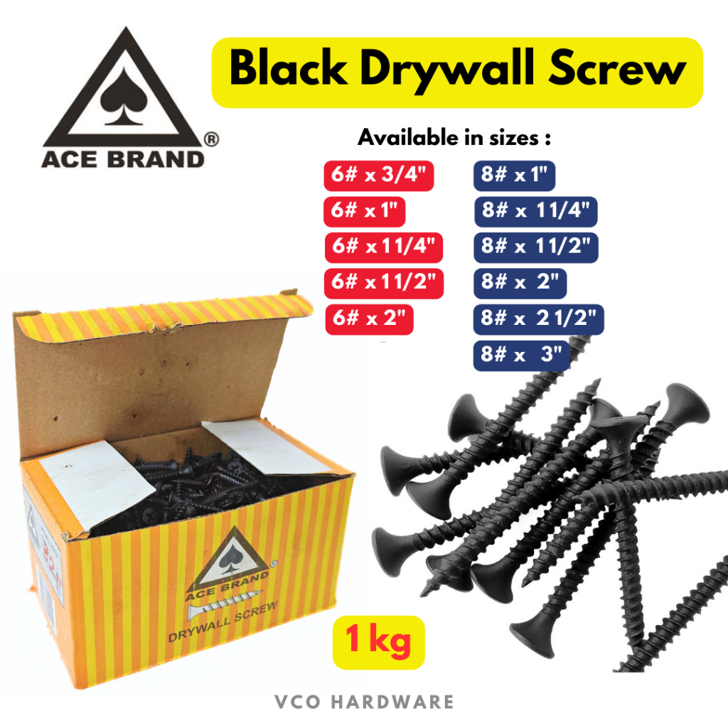 [1 KG ] ACE Brand Black Drywall Screw/ Partition Screw /Skru Kayu ...