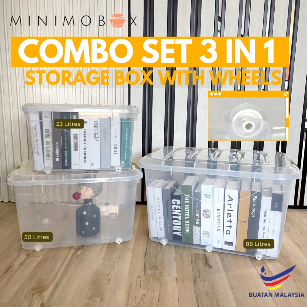 Combo Set 3 in 1 Transparent Storage Box (Capacity: 33L + 50L +88L ...