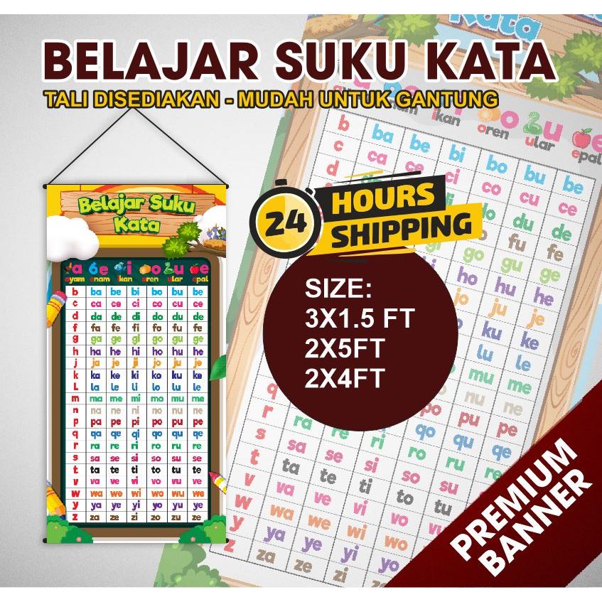 BANNER/ BUNTING SUKU KATA ( MARI MEMBACA SUKU KATA) | Shopee Malaysia