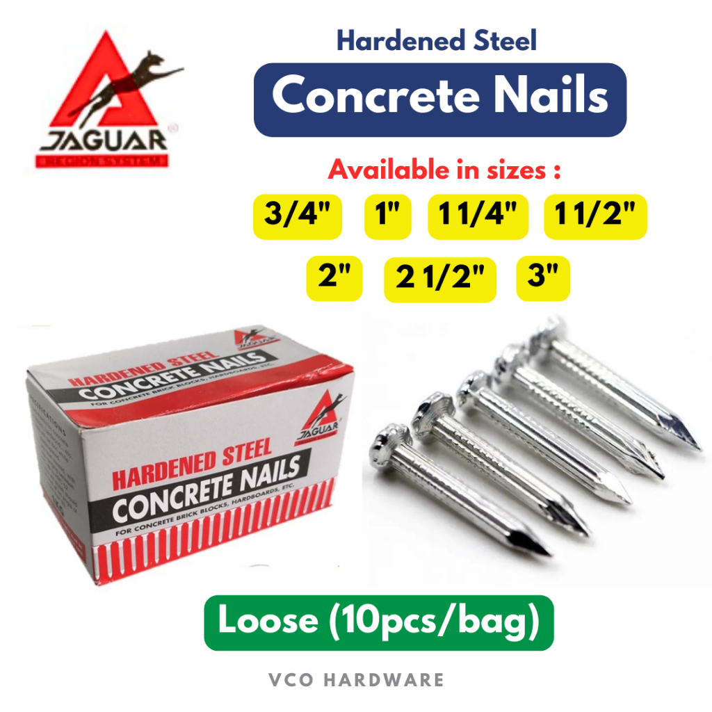 [ 10 PCS ] JAGUAR Hardened Steel Concrete Nail/Paku Konkrit/ Paku ...