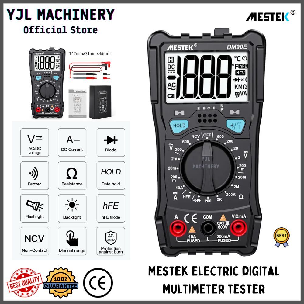 Mestek DM90E Automatic Digital Multimeter 6000 Counts Intelligent Scanning AC DC Measurement NCV ...