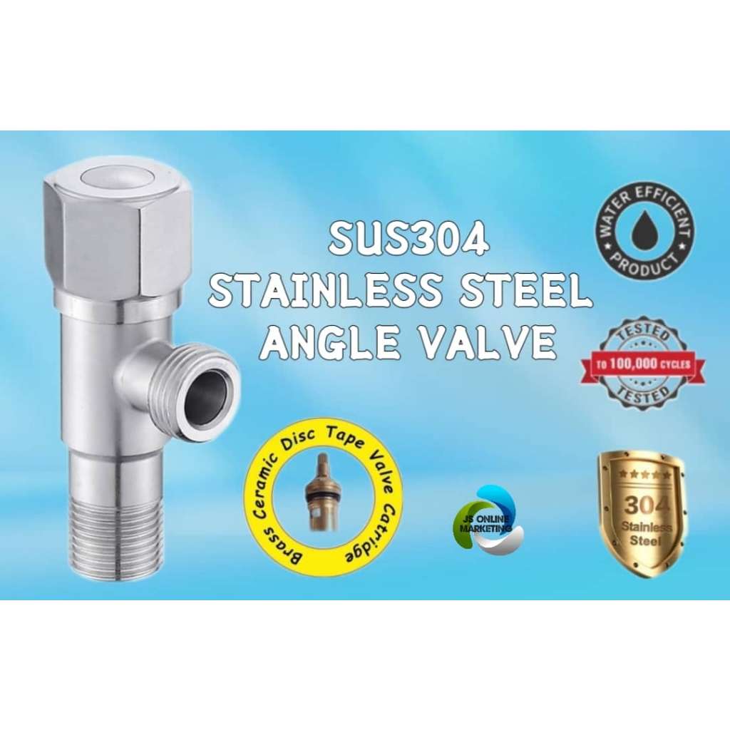 ~JS~ SUS304 STAINLESS STEEL ANGLE VALVE KITCHEN BATHRROOM QUARTER TURN ...