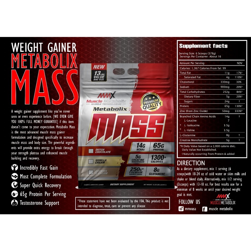 MMX Mass Gainer 6kg (Weight Gainer, Bulking, Sizing,Increase Muscle ...