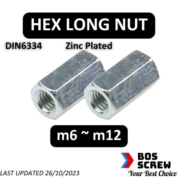 ZP(Zinc Plated) Hex Long Nut m6 ~ m12 (Stud Rod Extention Long Nut ...