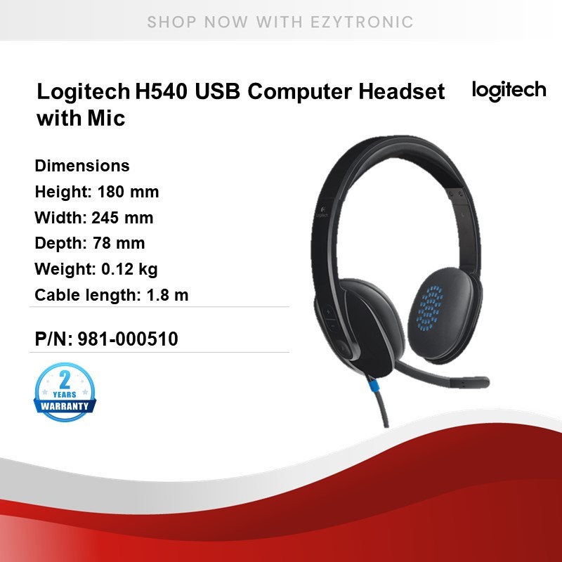 LOGITECH H540 plug-and-play wired USB-A Headset | Noise-canceling mic ...