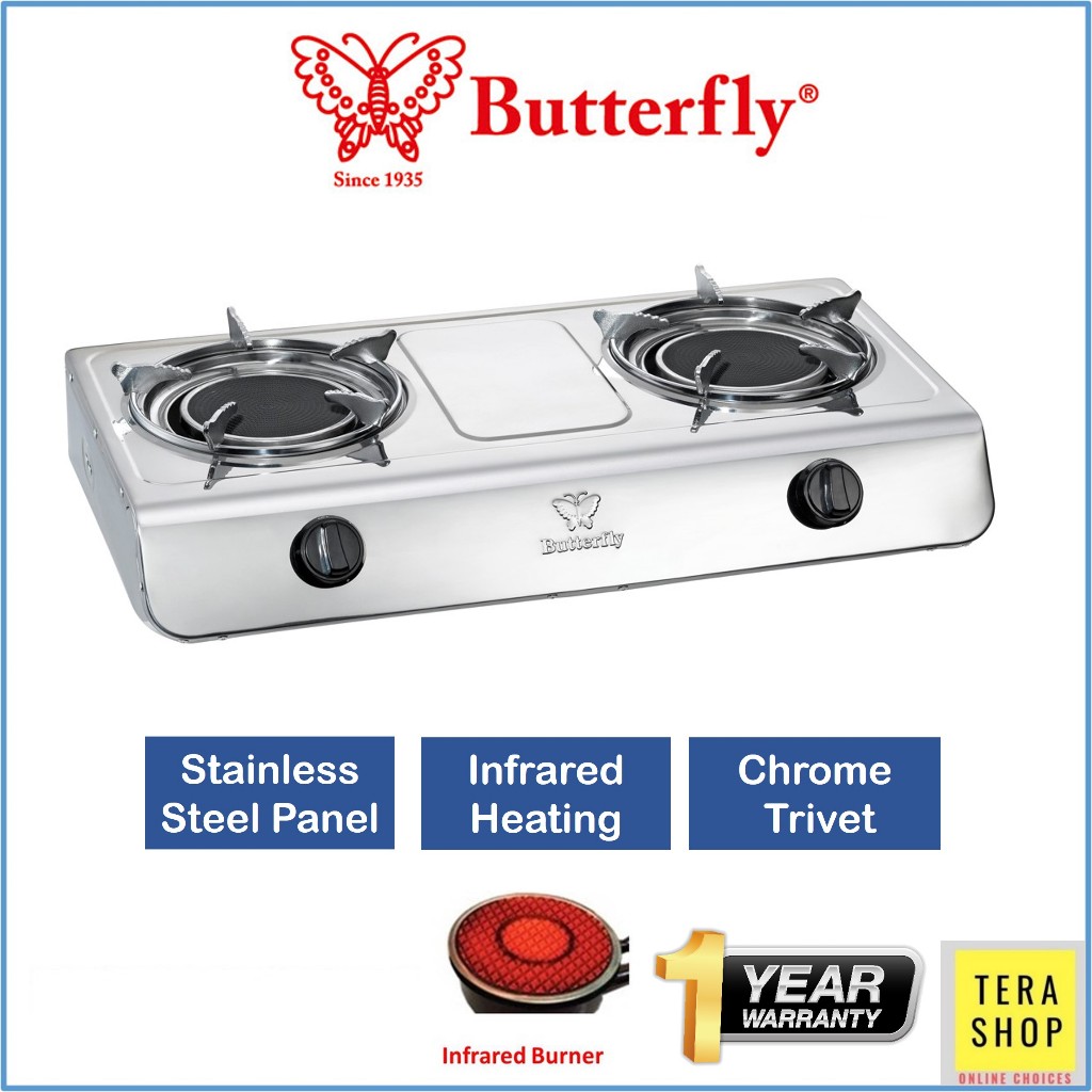 Butterfly BGC-881 Infrared Double Burner Gas Stove Stainless Steel Body ...