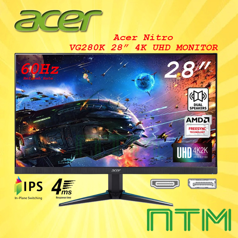 Acer Nitro VG280K 28" IPS 4K UHD 60HZ 4MS AMD Freesync / G-SYNC Compatible HDR 10 Gaming Monitor ...