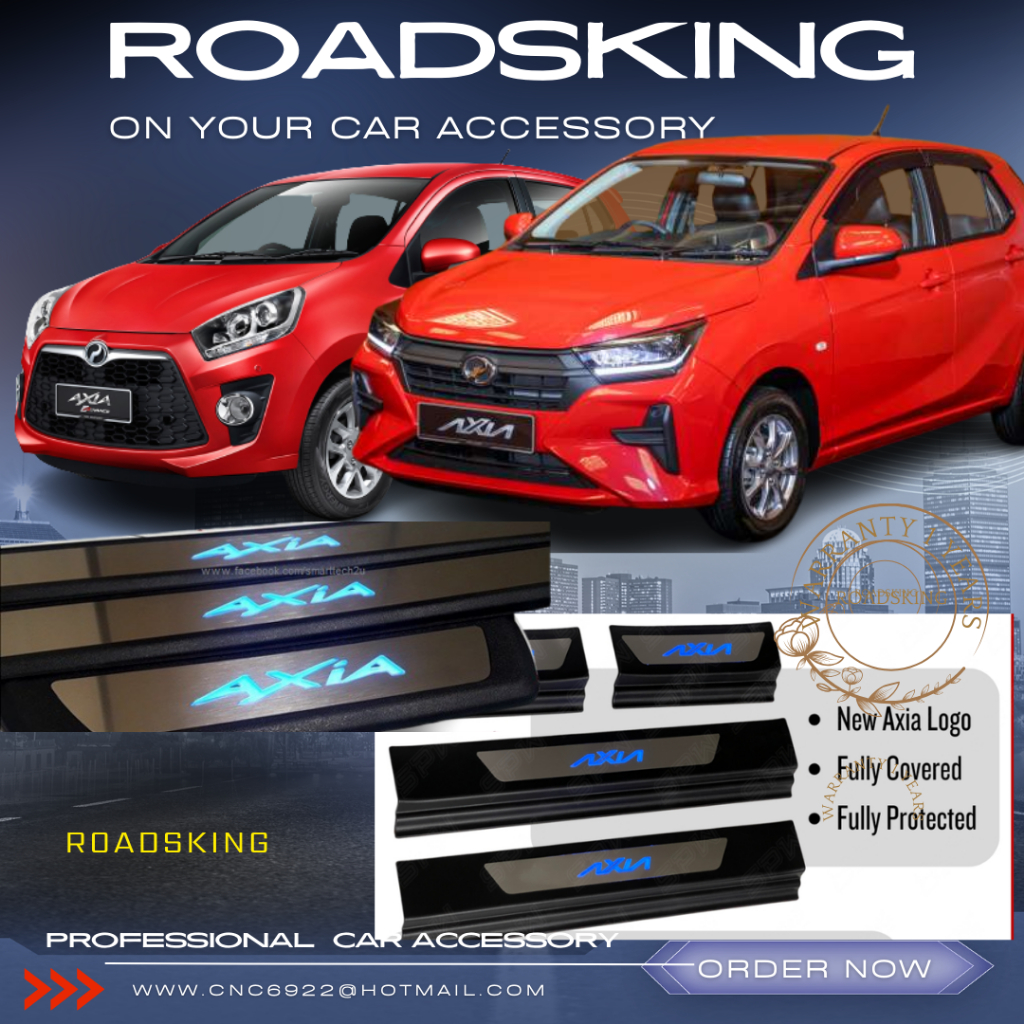 PERODUA AXIA 2014 - 2023 SIDE STEEL PLATE DOOR STEP WITH LED BLUE ...