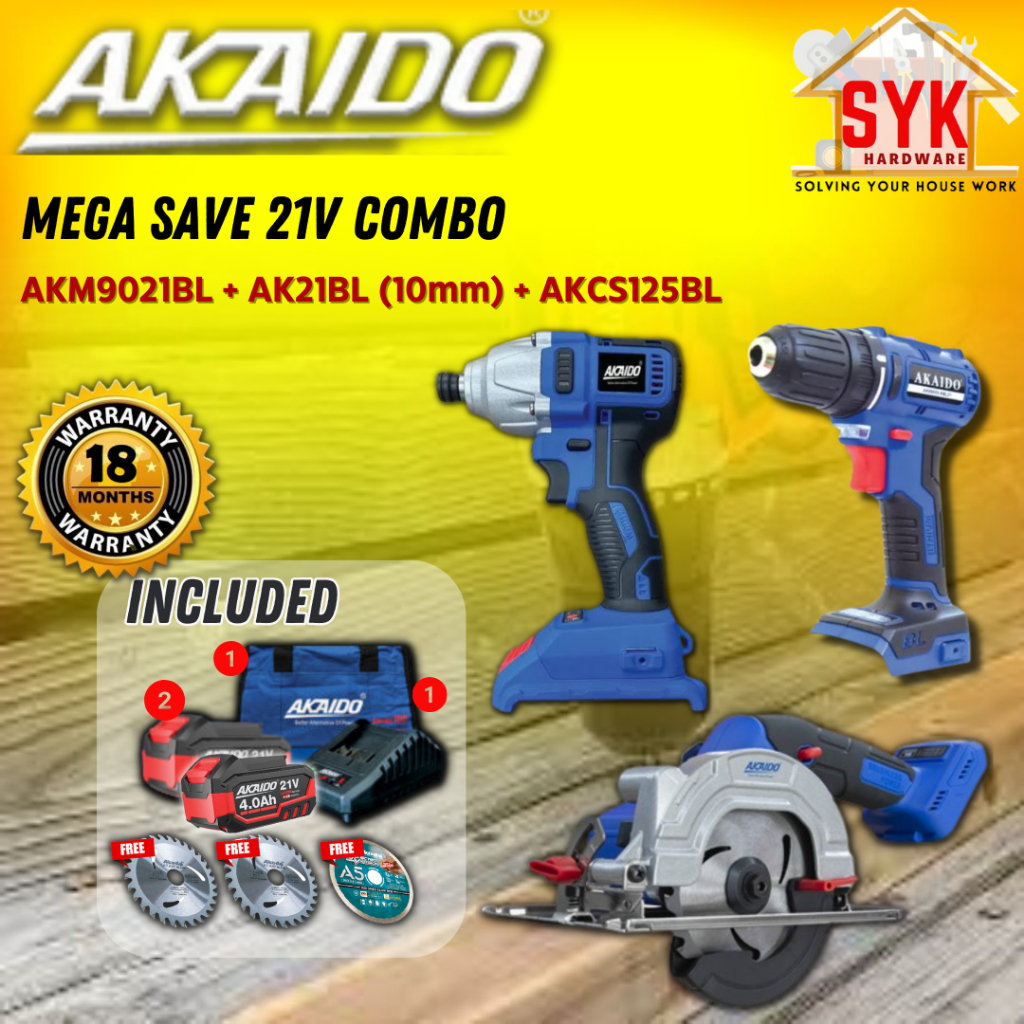 SYK Akaido AKCS125BL AKM9021BL AK21BL 10mm Combo Set Cordless Drill ...