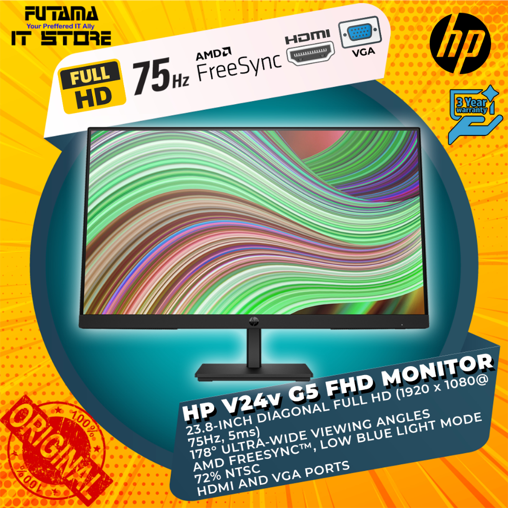 HP V24v G5 FHD Monitor - 23.8-inch FHD (1920 x 1080 @ 75 Hz,5ms)/250 ...