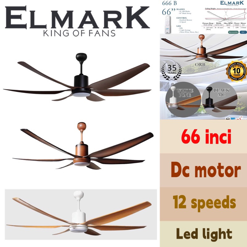 Elmark 666 biggest 66” ceiling fan Abs fan blade with led wood colour ...