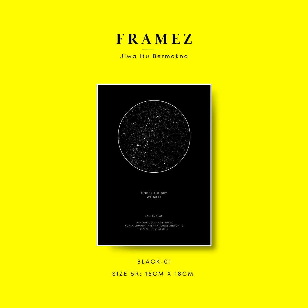 FRAMEZ - Under The Sky 5R BLACK, Star Map Constellation Gift Photo ...