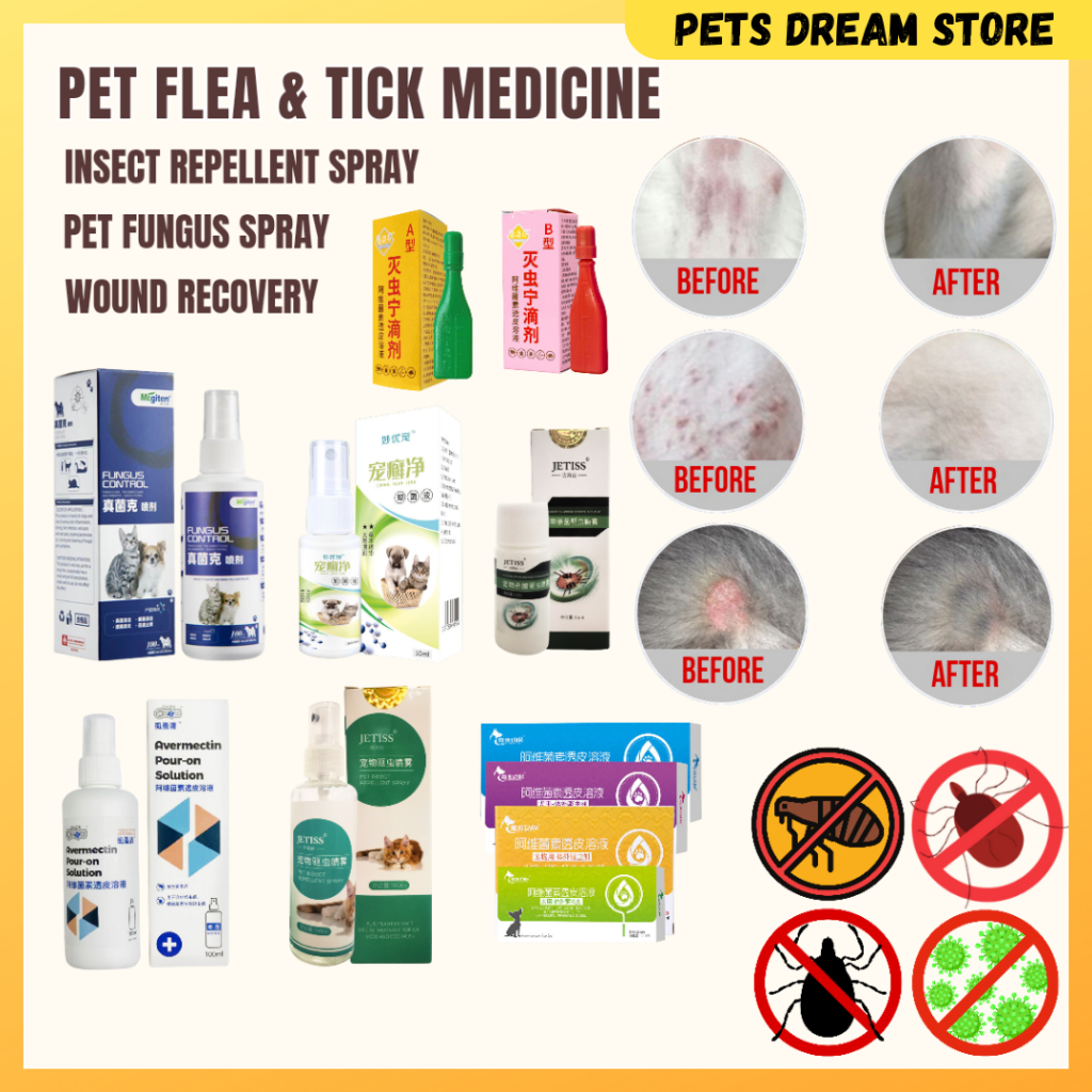 Pet Flea drops Dog & Cat Flea ticks drops cat fungus spray kurap kucing ...