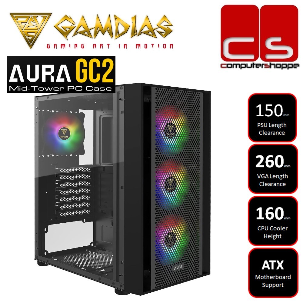 Gamdias Aura GC2 Mid-Tower ATX Gaming Casing(4 ARGB fan) | Shopee Malaysia