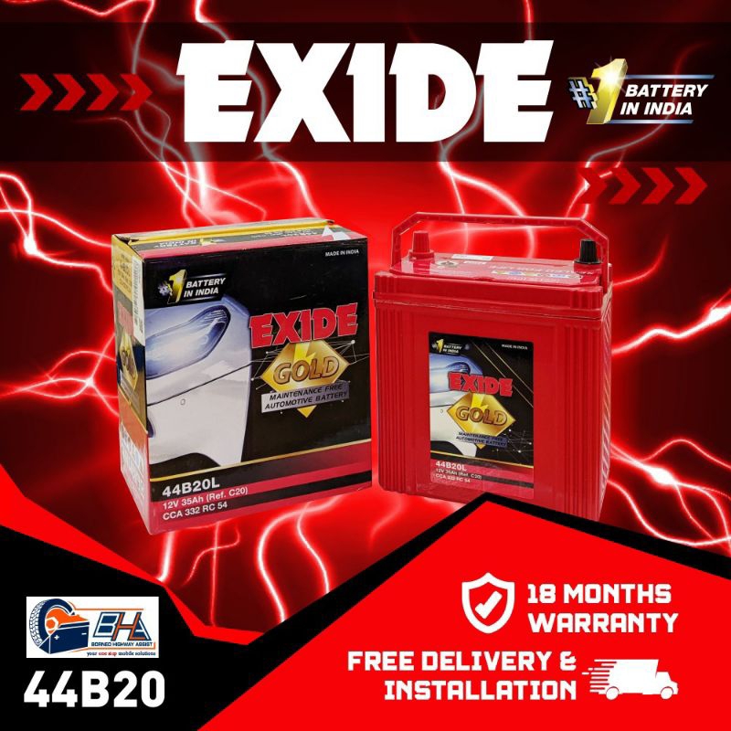 exide gold battery -INDIA NO.1 BATTERY , 18 MONTHS WARRANTY 44B20L, 60B24L/R, 80D26L/R, 105D31L ...
