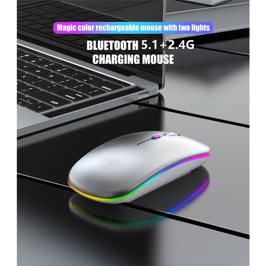 Wireless Mouse Rechargeable Bluetooth + 2.4Ghz Receiver Optical ...