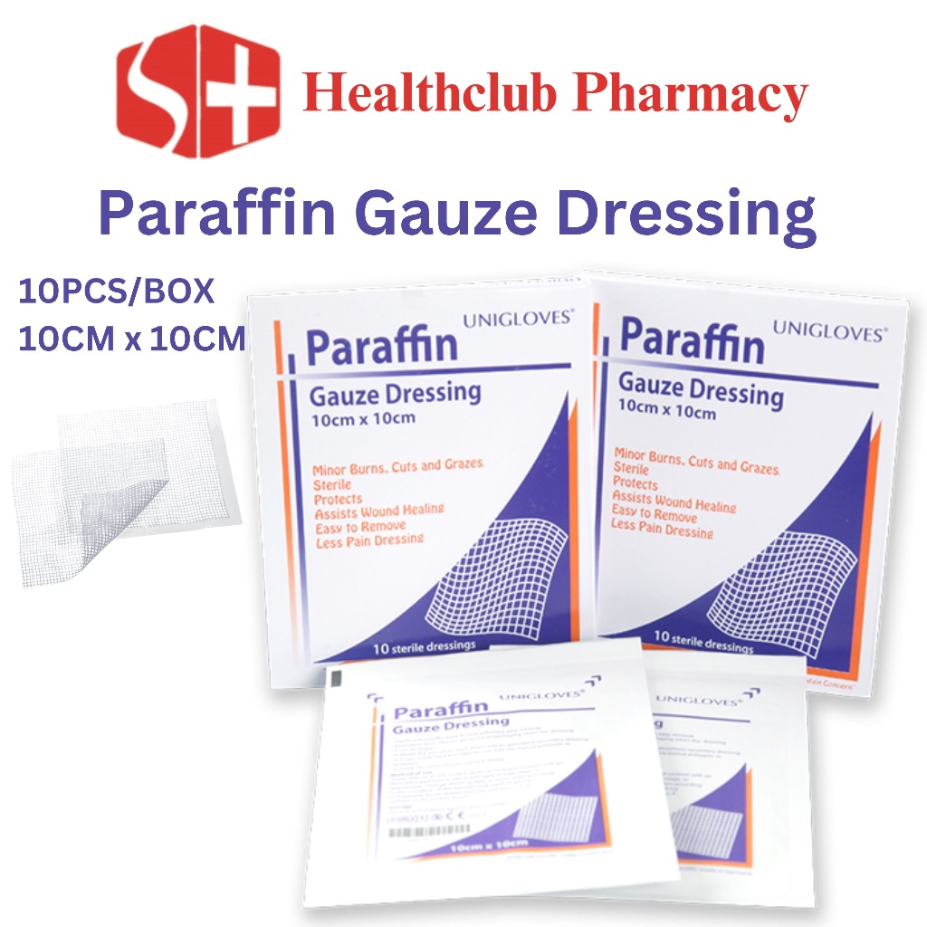 UNIGLOVES PARAFFIN GAUZE DRESSING 10cm x 10cm (10pcs/box) for grazes ...
