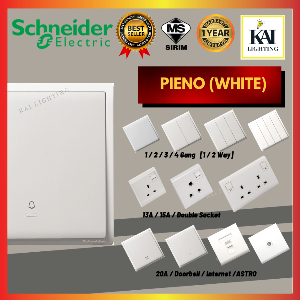SCHNEIDER PIENO SERIES WHITE SWITCHES & SOCKETS [FULL RANGE] | Shopee Malaysia