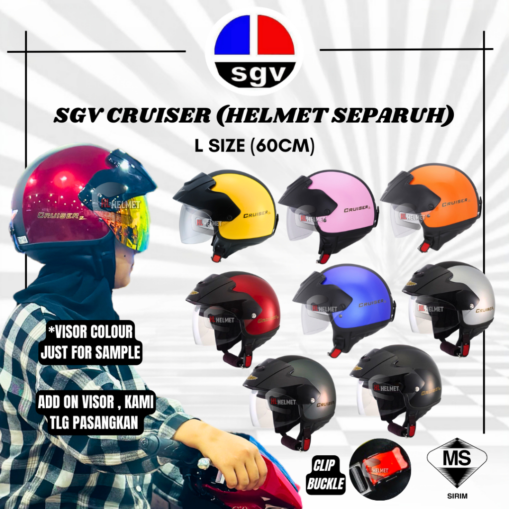SGV CRUISER VISOREX HELMET (Topi Keledar SGV Skuter Scooter Helmet ...